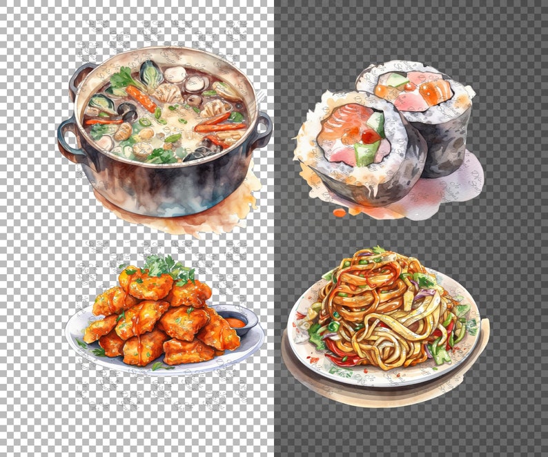 Asian Food Clipart Collection Watercolor Dumplings Hot Pot - Etsy