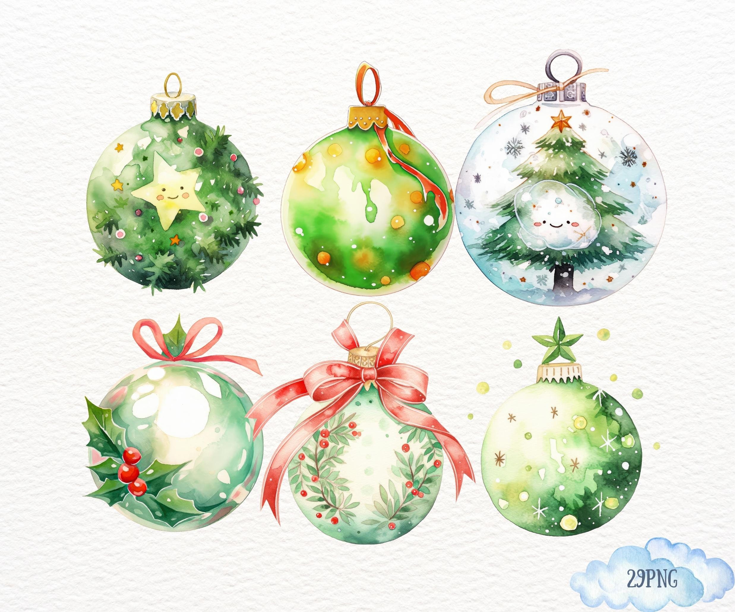Christmas Ornament Watercolor Clipart 29 Pngs, Cute Christmas Tree ...