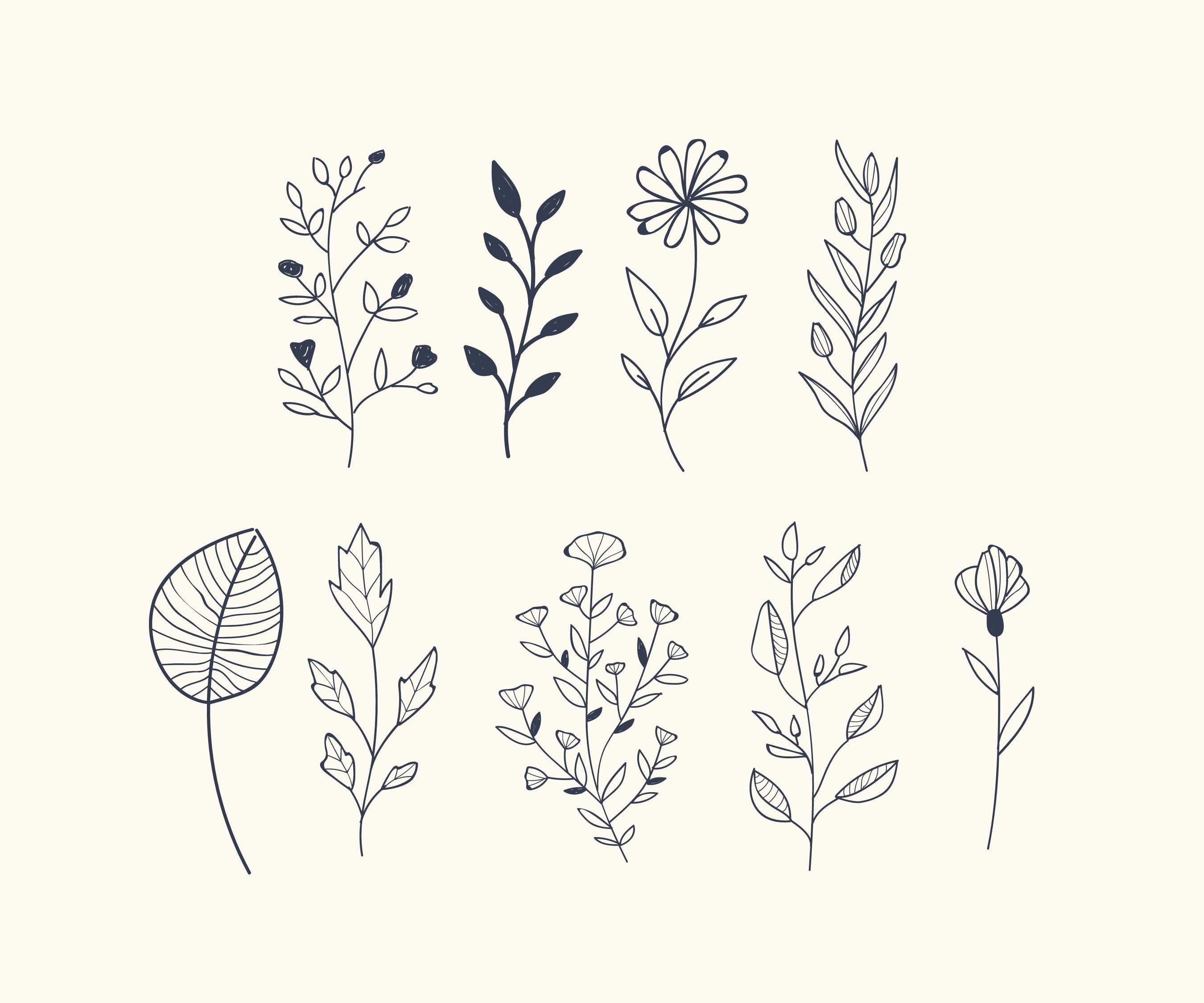 Decorative Leaves SVG Bundle, Hand Drawn Leaves for Weddings, Plant Svg ...