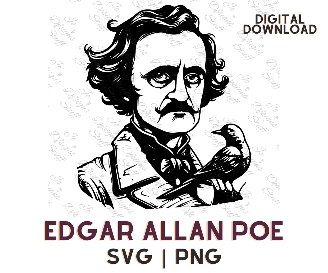 Edgar Allan Poe Svg, Cartoon Edgar Allan Poe Clipart Vector With Raven ...
