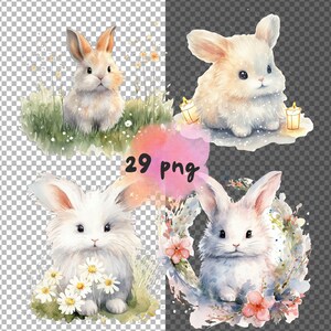 Watercolor Bunny Clipart Cute Baby Rabbit PNG Set for Nursery Decor ...