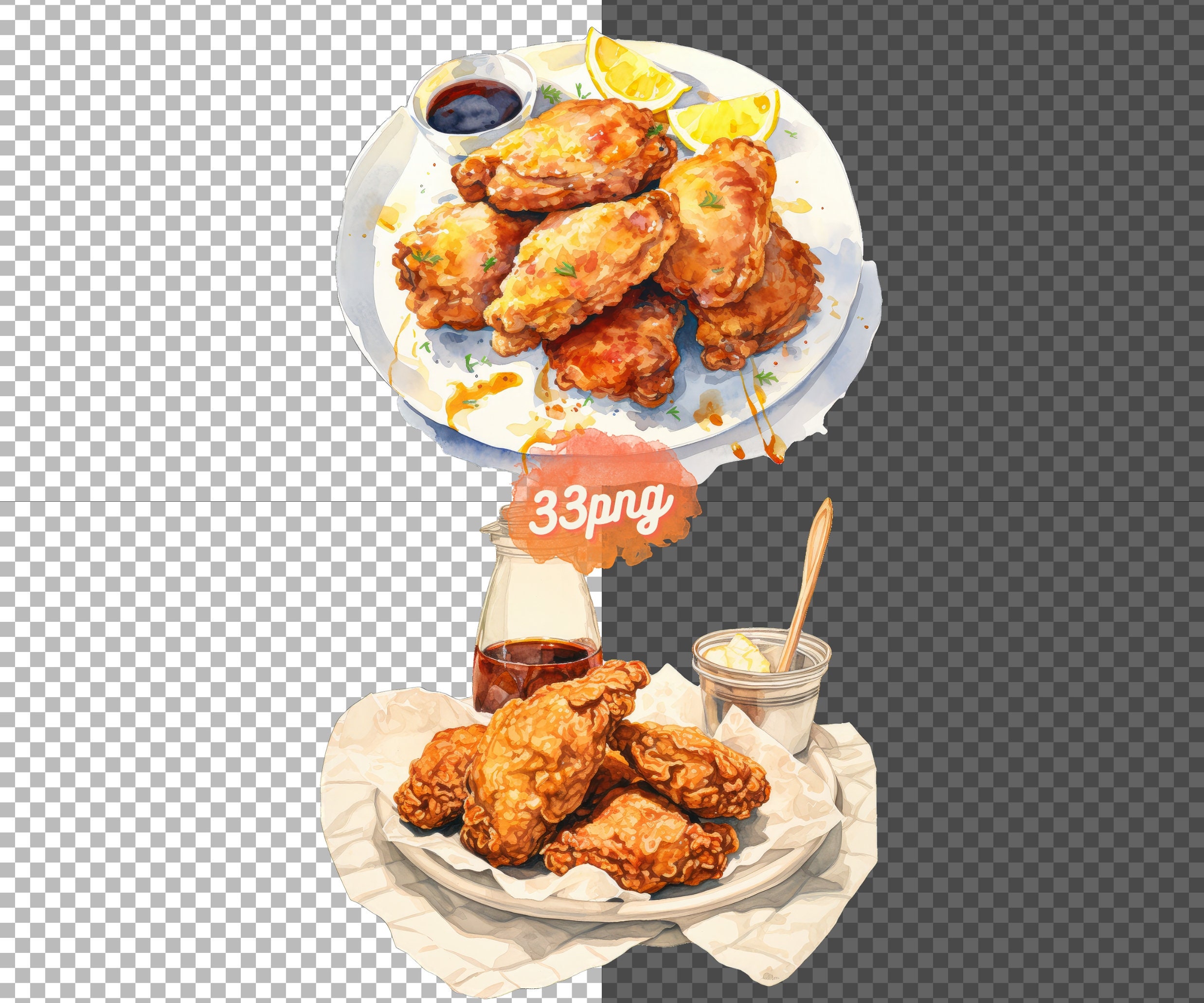 Fried Chicken Cliparts Collection, Watercolor Fried Chicken Png, Korean ...