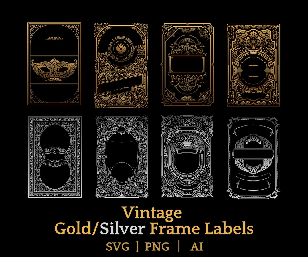 Vintage Metal Frames Labels - Elegant Gold and Silver Designs in PNG ...