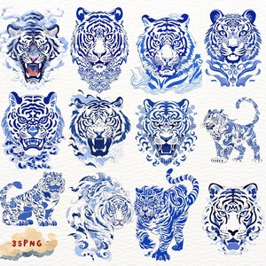 Chinese Tiger Clipart, Traditional Tiger Pattern Png, Vintage ...
