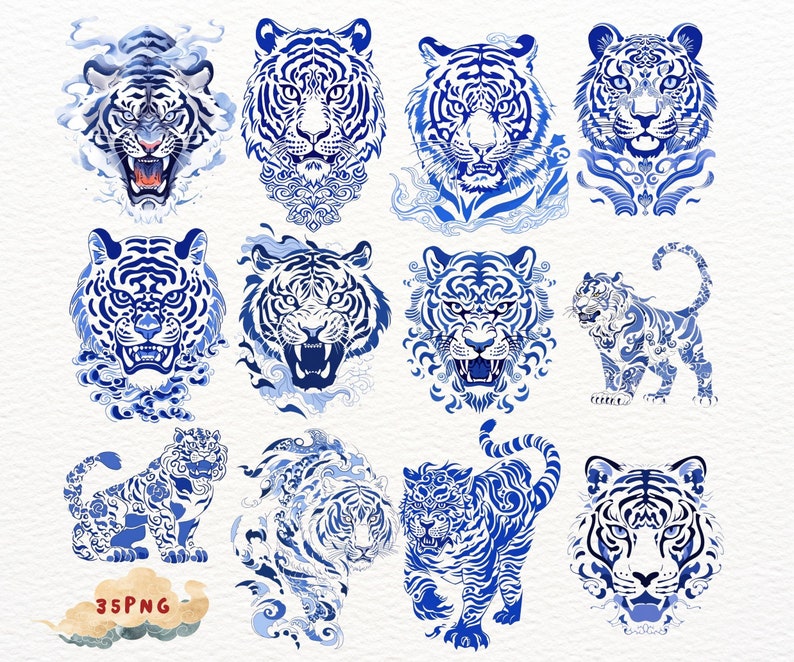 Chinese Tiger Clipart, Traditional Tiger Pattern Png, Vintage ...