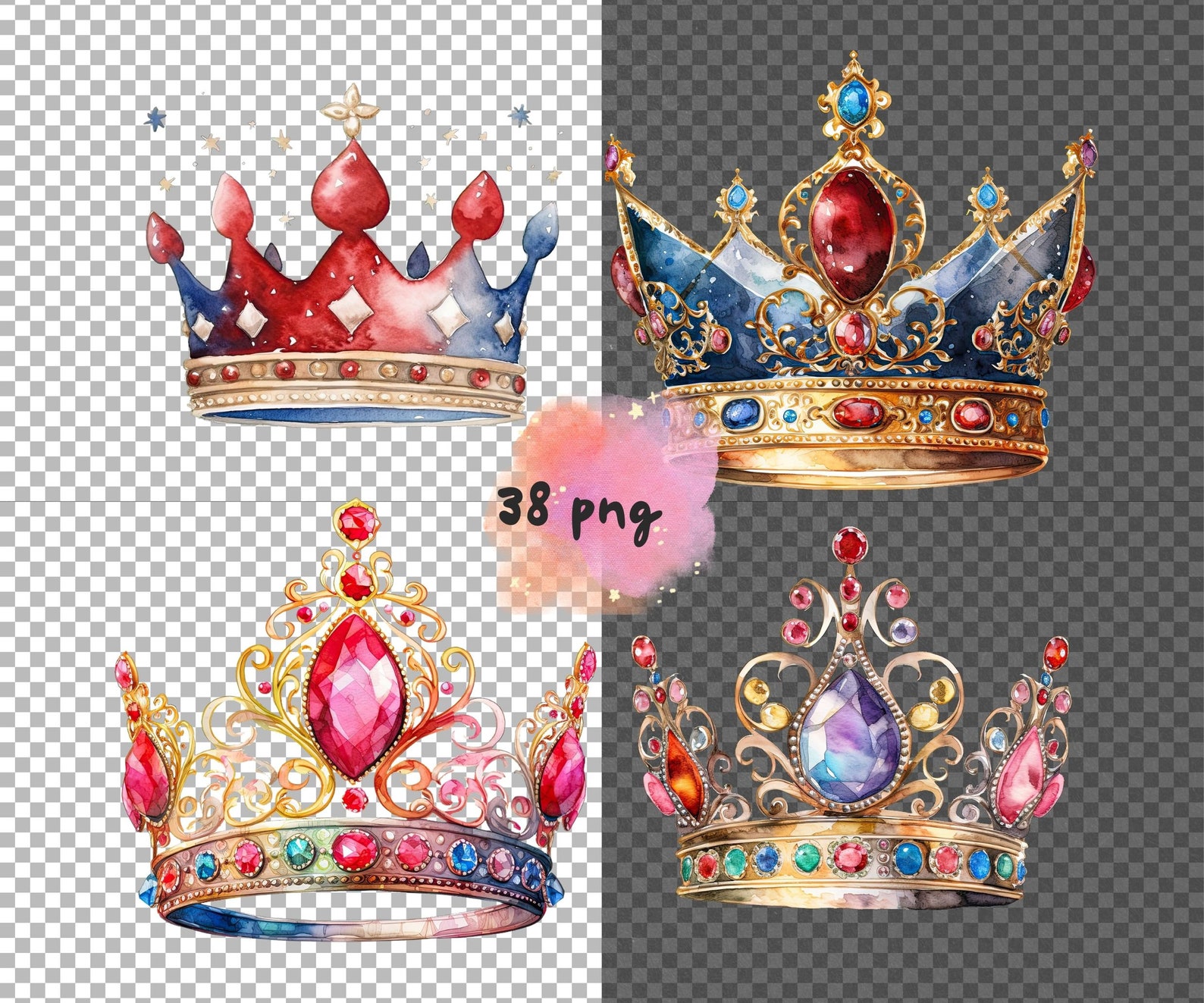 Crown Clipart Fantasy Crown Watercolor Clipartcartoon Pastel - Etsy