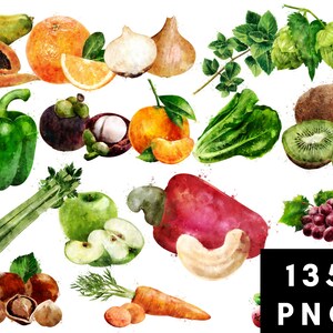 Watercolor Fruits and Vegetables Pngs With Transparent Backgrounds ...