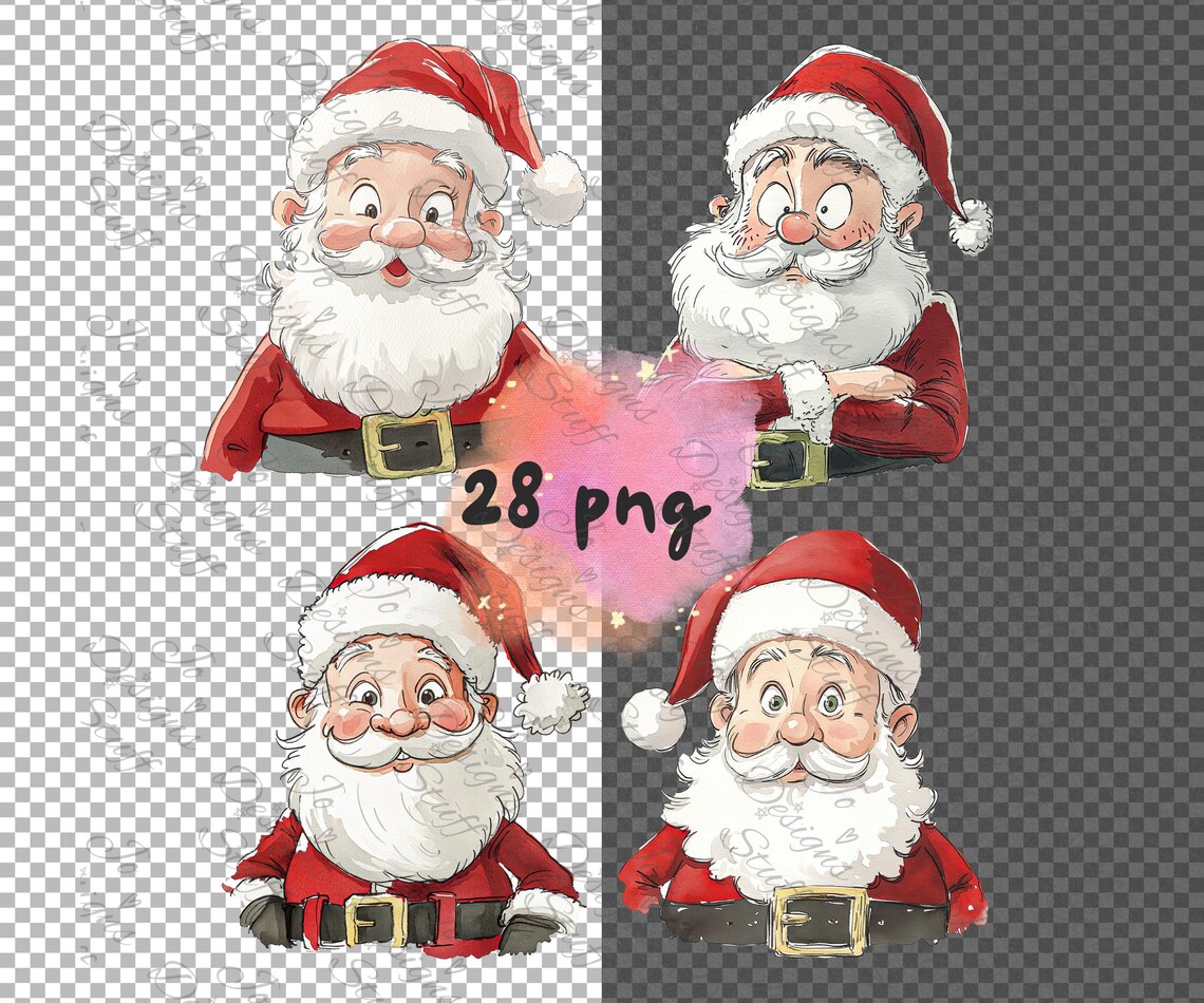 Funny Santa PNG Watercolor Clipart Quirky Santa Claus Face Art for ...