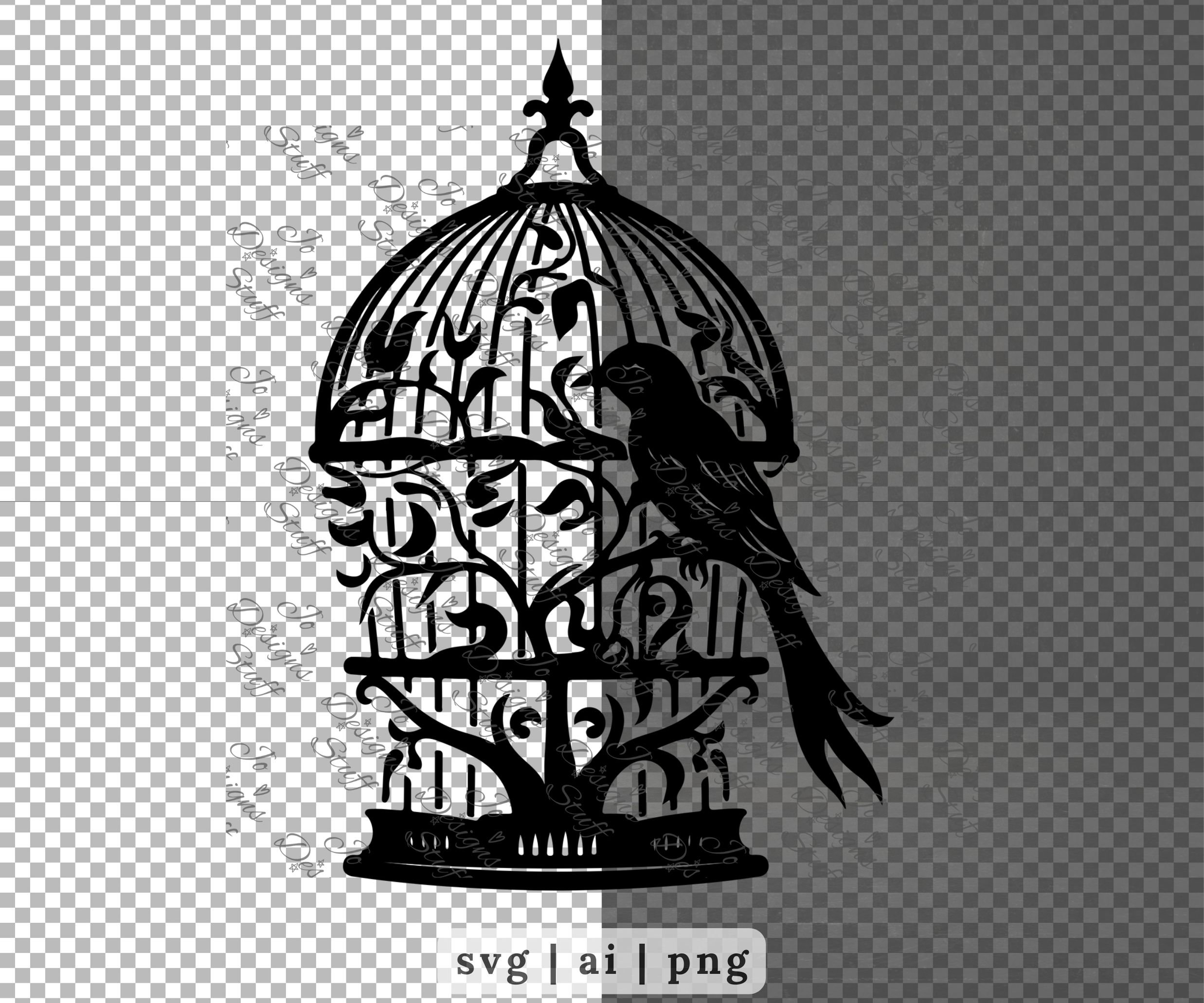 SVG Bird Cages - Vintage Bird Cage With Raven With Botanical Vector ...