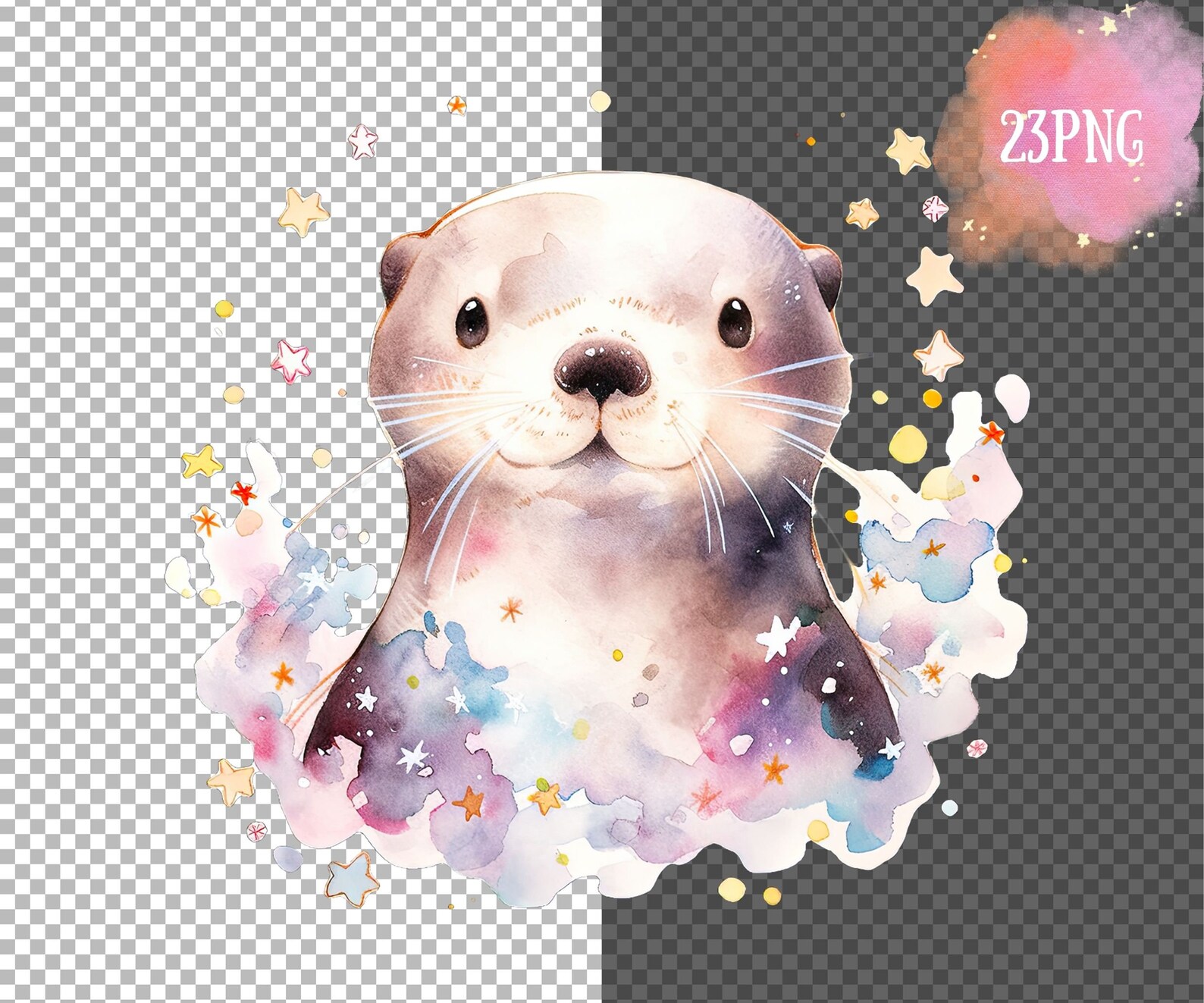 Chubby Otters Watercolor Clipart Cute Kawaii Cartoon Sea Otters, Baby ...