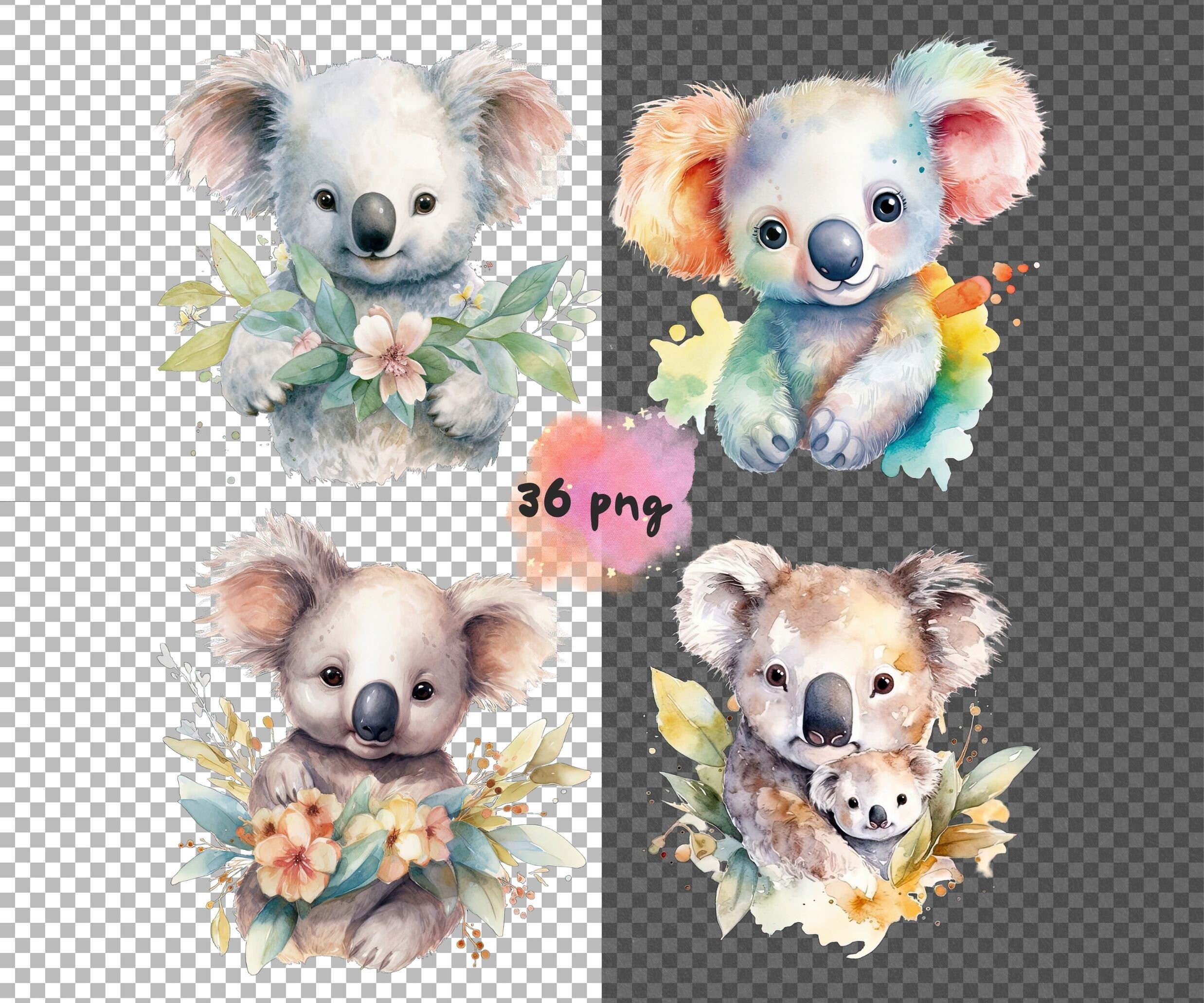 Chubby Koalas Watercolor Clipart Cute Kawaii Cartoon Koalas, Baby ...