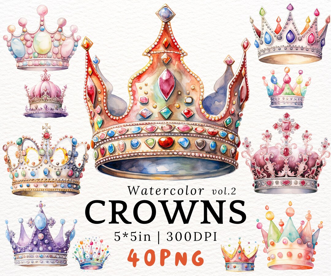Crown Clipart, Fantasy Crown Watercolor Clipart,cartoon Pastel Pink ...