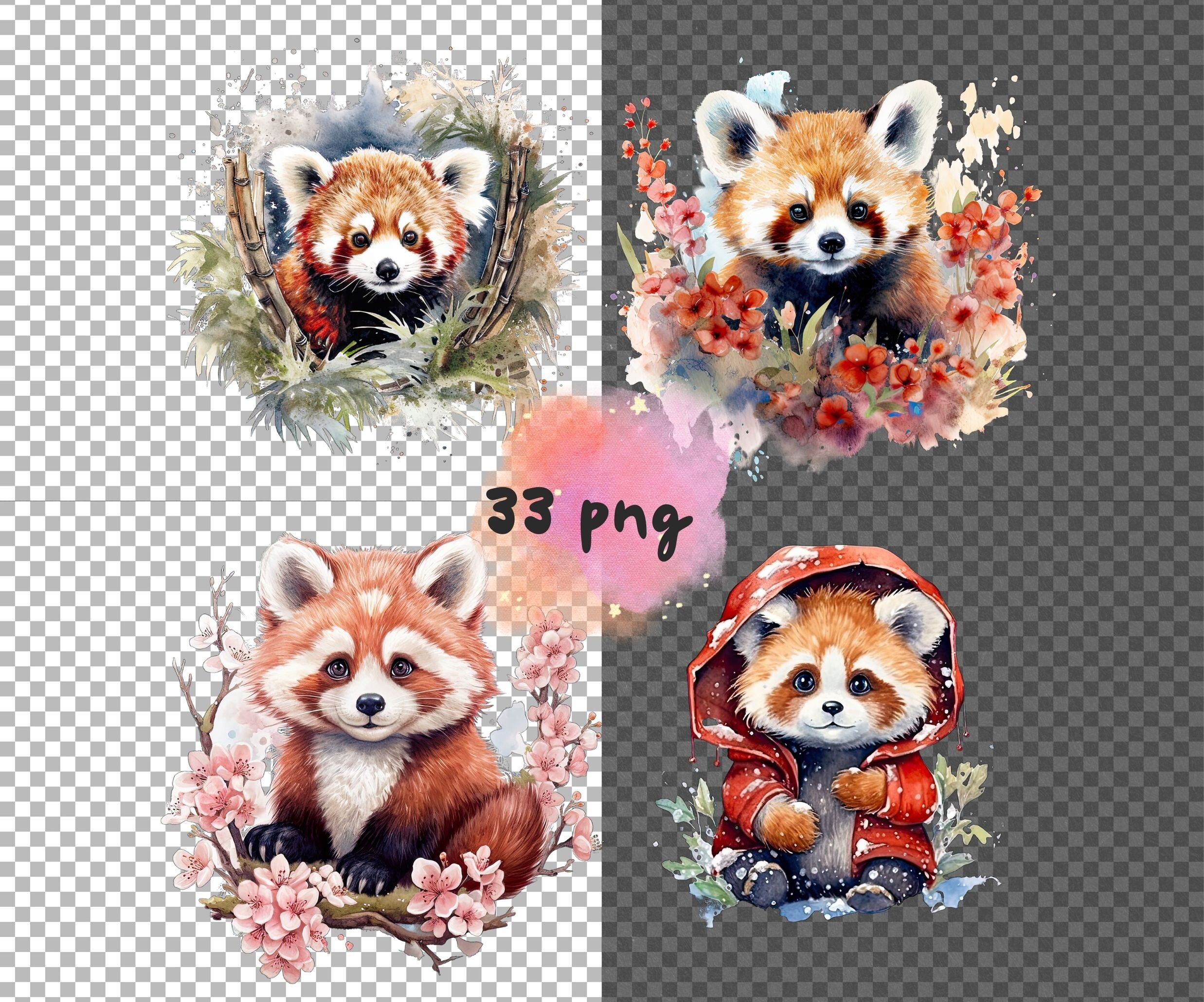 Chubby Red Pandas Watercolor Clipart Cute Kawaii Cartoon Red Pandas ...