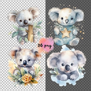 Chubby Koalas Watercolor Clipart - Cute Kawaii Cartoon Koalas, Baby ...