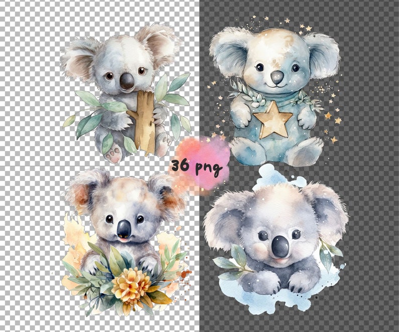 Chubby Koalas Watercolor Clipart Cute Kawaii Cartoon Koalas, Baby ...