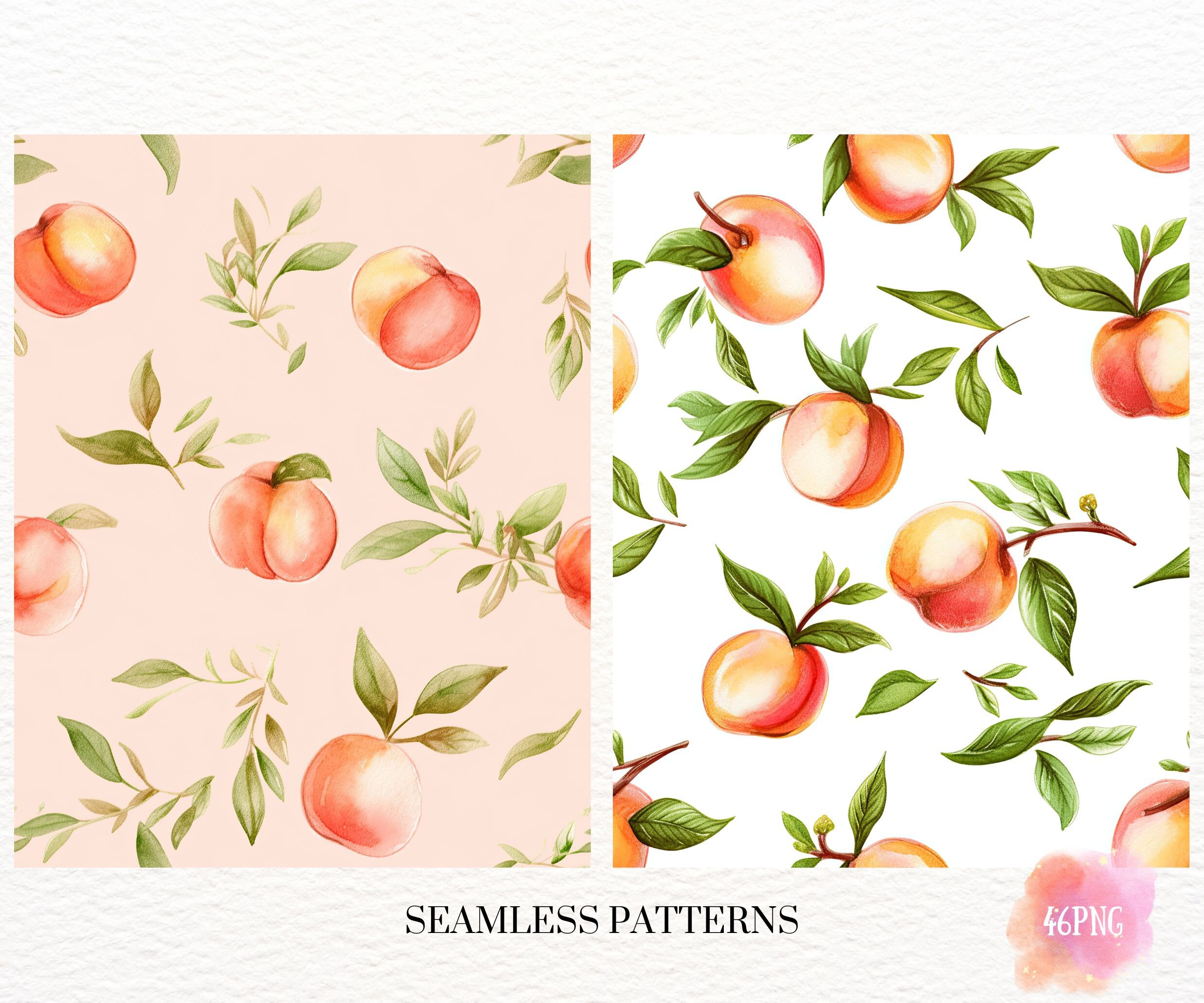 Peach Watercolor Clipart, Decorative Frame, Line, Leaf, Fruit, Divider ...