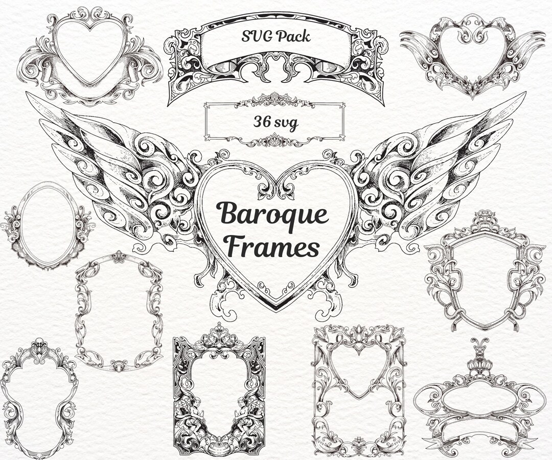 Baroque Frame SVG Bundle - 36 Ornate Vintage Frames, Intricate Heart ...