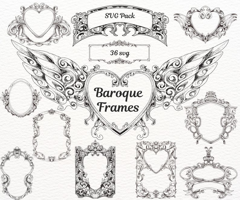 Baroque Frame SVG Bundle - 36 Ornate Vintage Frames, Intricate Heart ...