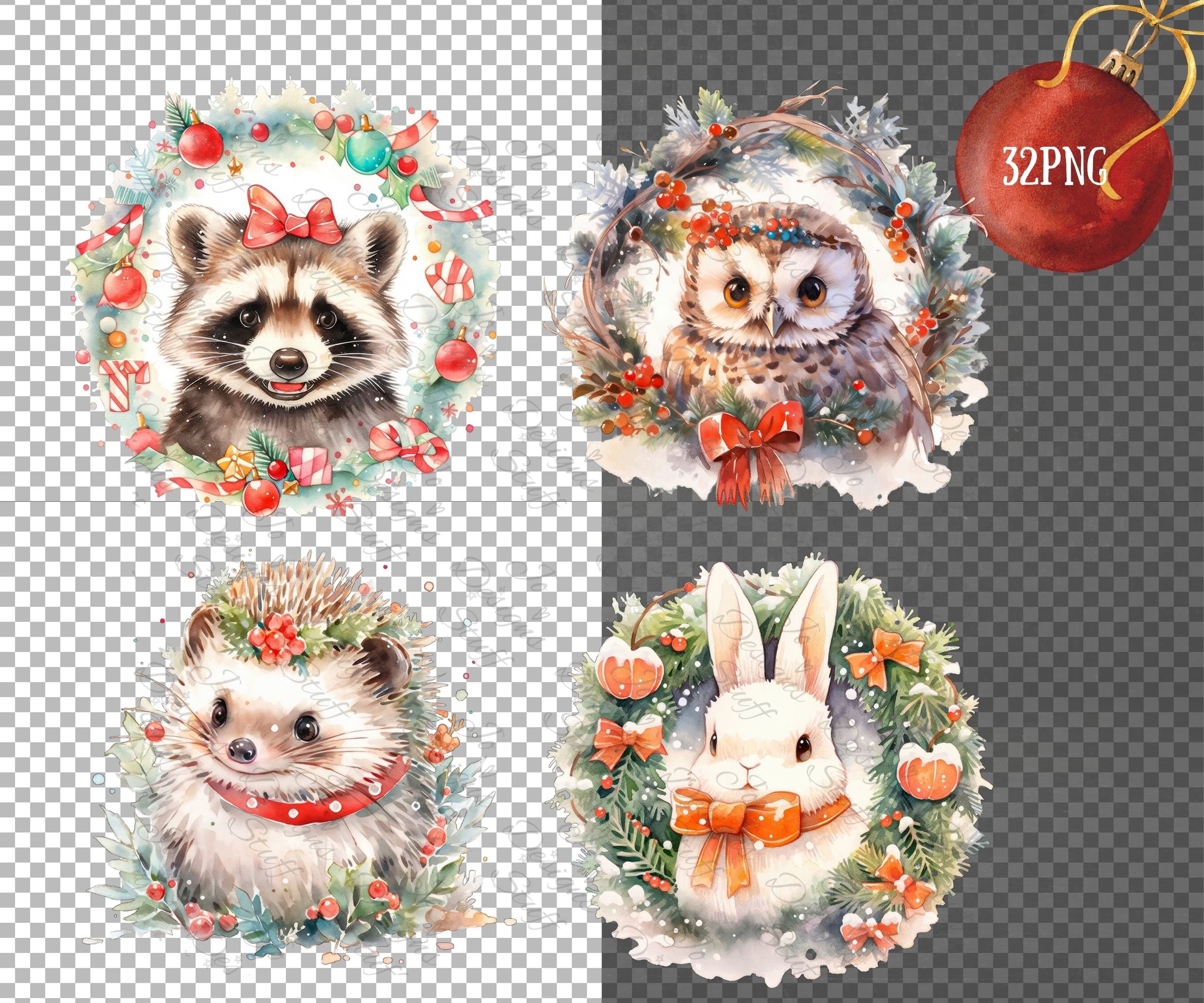 Animal Christmas Wreath Clipart Cute Zoo Baby Animal Themed - Etsy