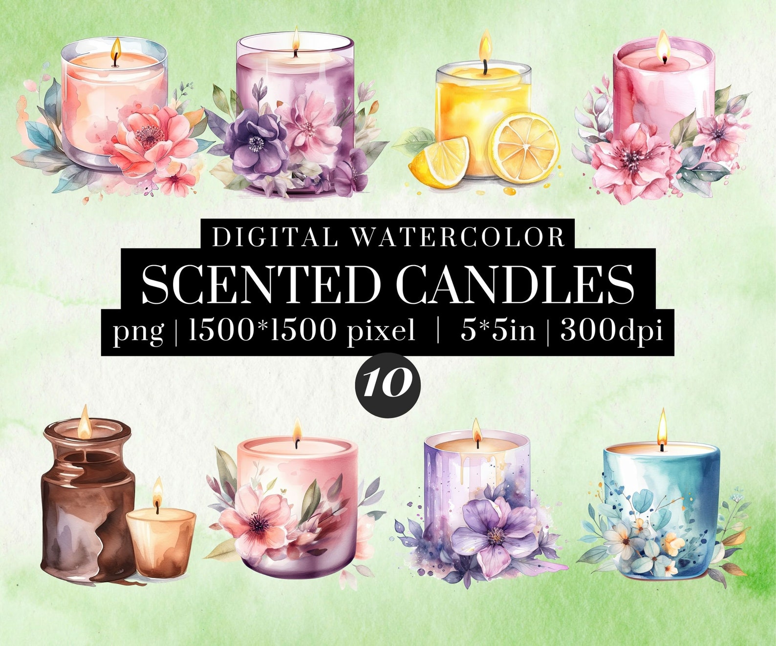 Watercolor Scented Candles Clipart 20 Pngs, Candle Care Art, Candle ...