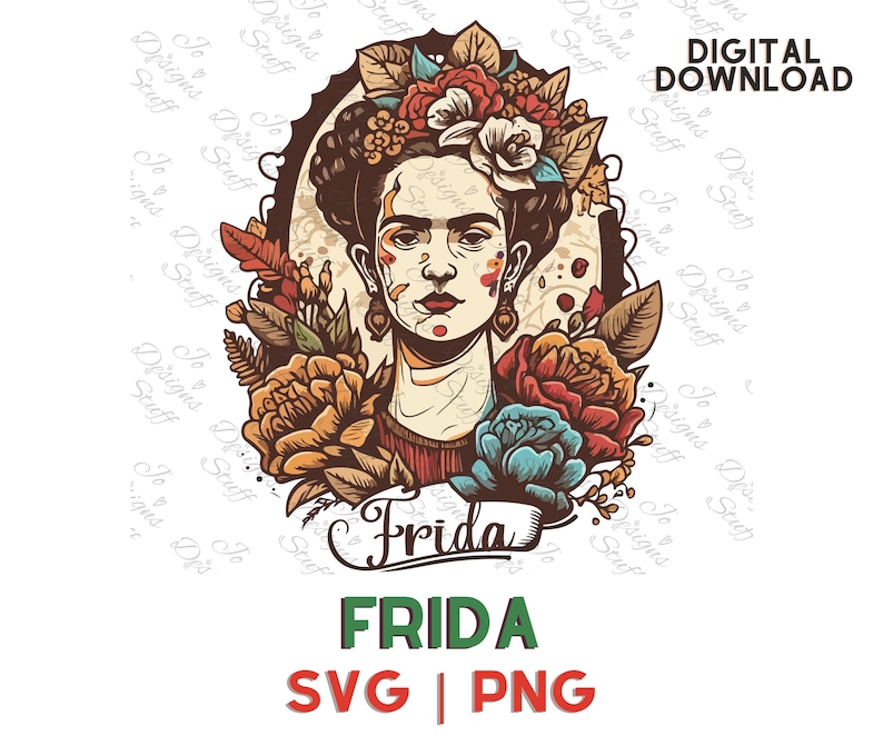 Frida Kahlo Svg, Vintage Retro Frida Kahlo With Floral Clipart Vector ...