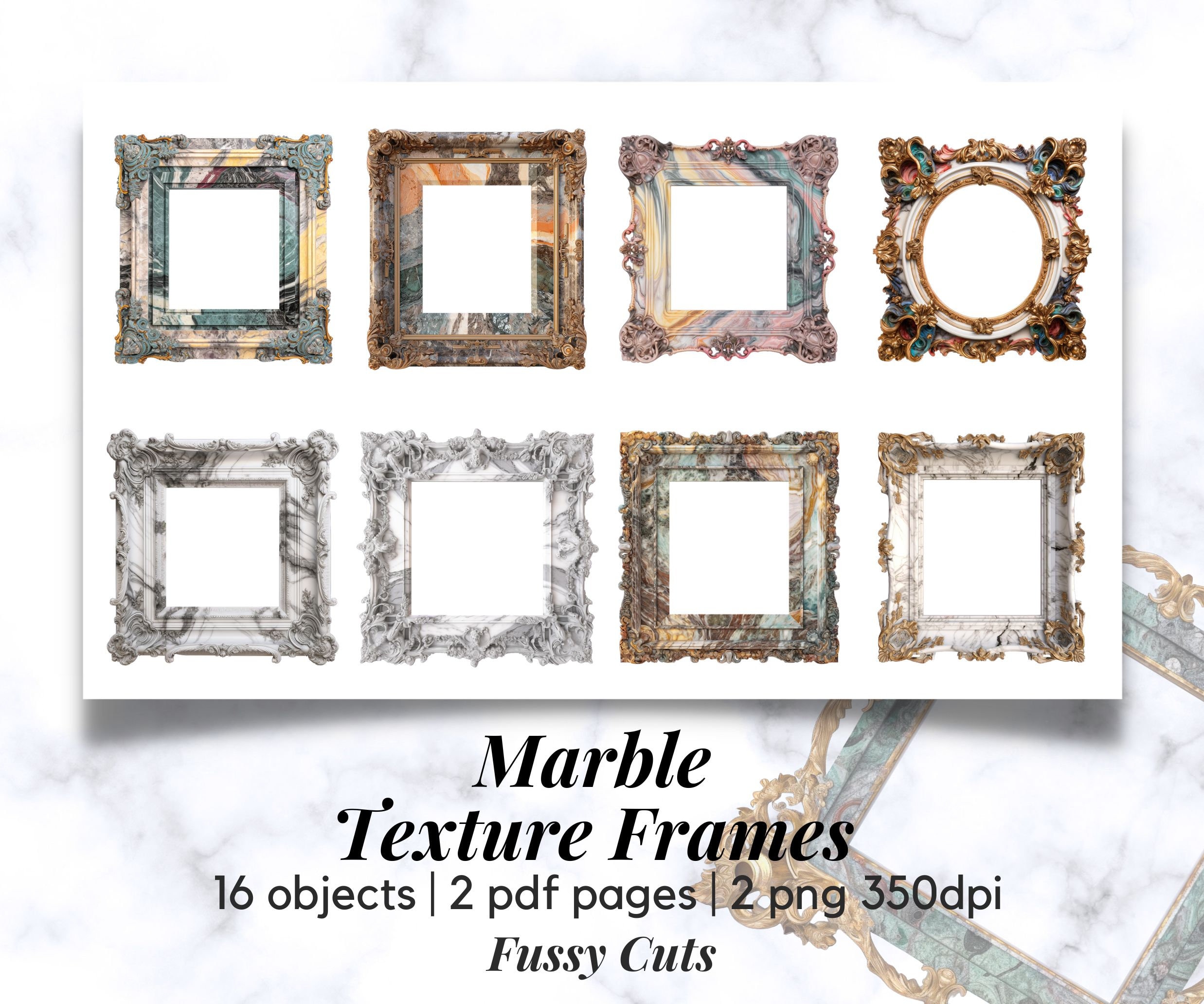 Marble Texture Frames - Fussy Cuts, Printable Elegant Frames, Junk ...