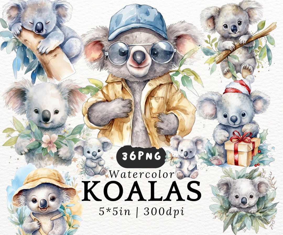 Chubby Koalas Watercolor Clipart - Cute Kawaii Cartoon Koalas, Baby ...