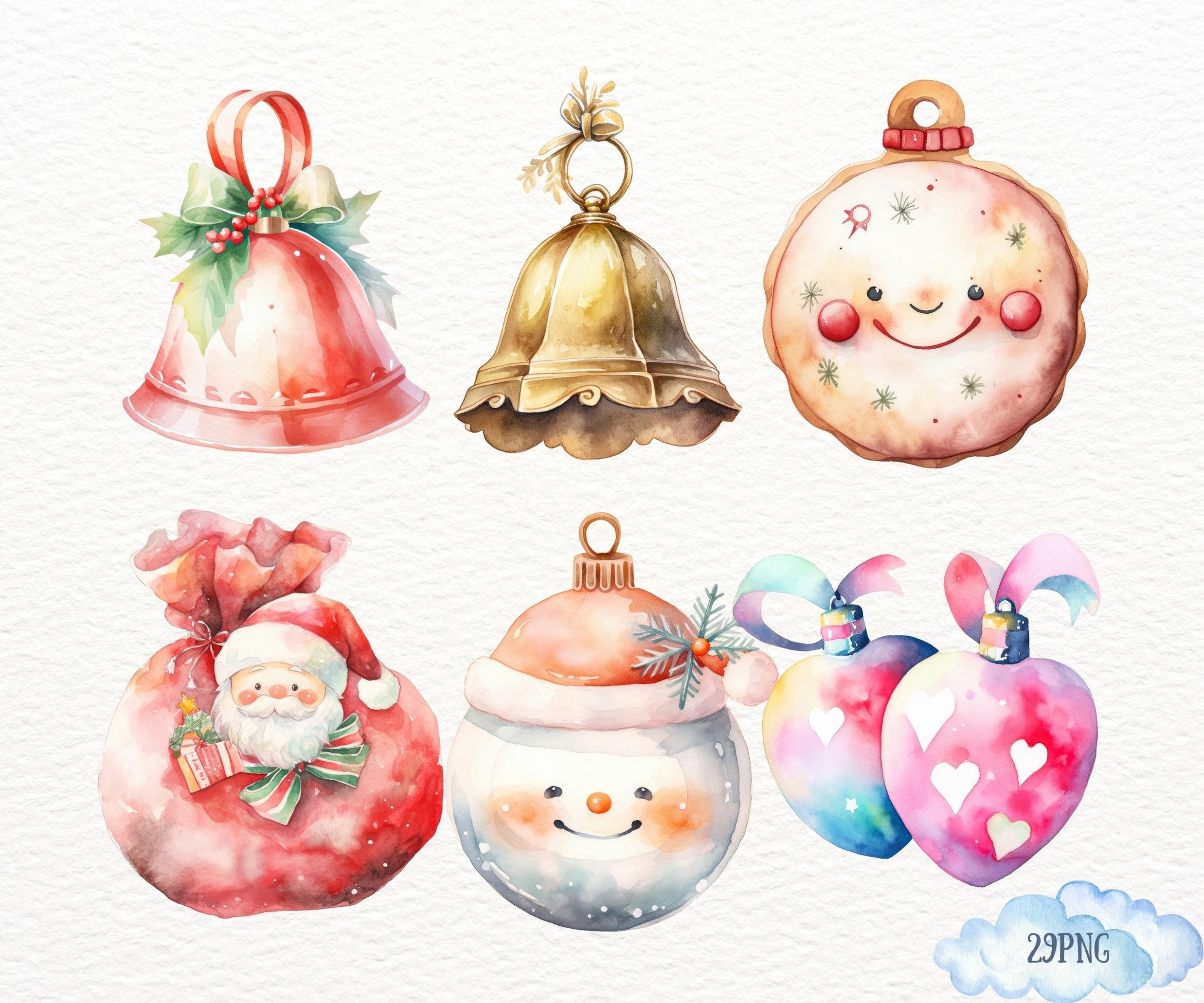Christmas Ornament Watercolor Clipart 29 Pngs, Cute Christmas Tree ...