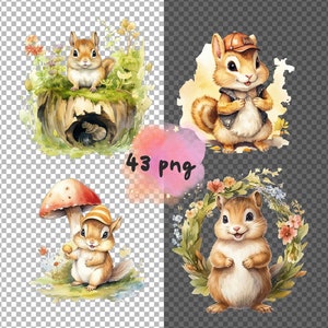Chubby Chipmunk Watercolor Clipart - Cute Kawaii Cartoon Chipmunks ...