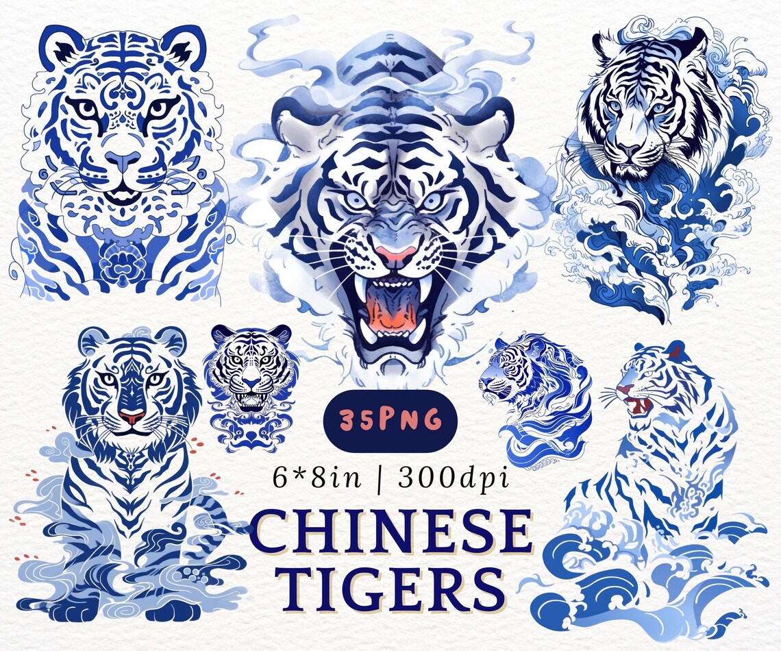 Chinese Tiger Clipart Traditional Tiger Pattern Png Vintage - Etsy