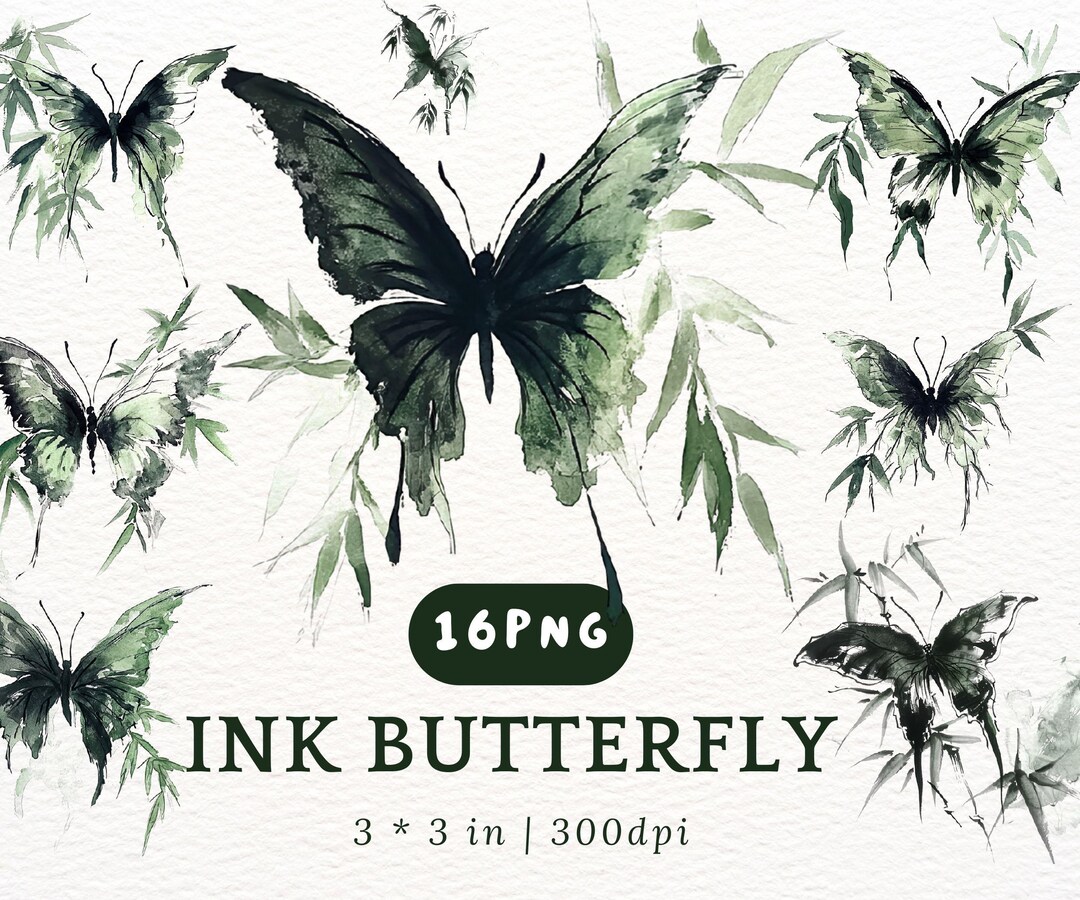 Watercolor Ink Butterfly PNG Clipart With Bamboo Brush Style ...