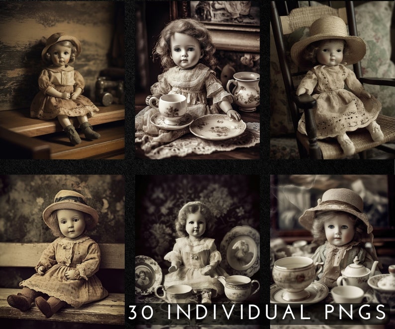 Vintage Doll Photographs - Digital Collage, Antique Halloween Ephemera ...