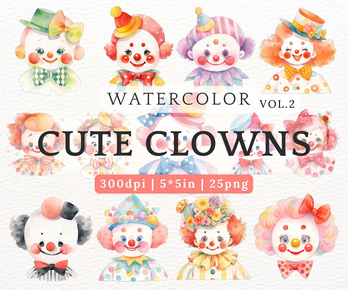 Watercolor Baby Clown Clipart Cute Cartoon Pastel Color - Etsy