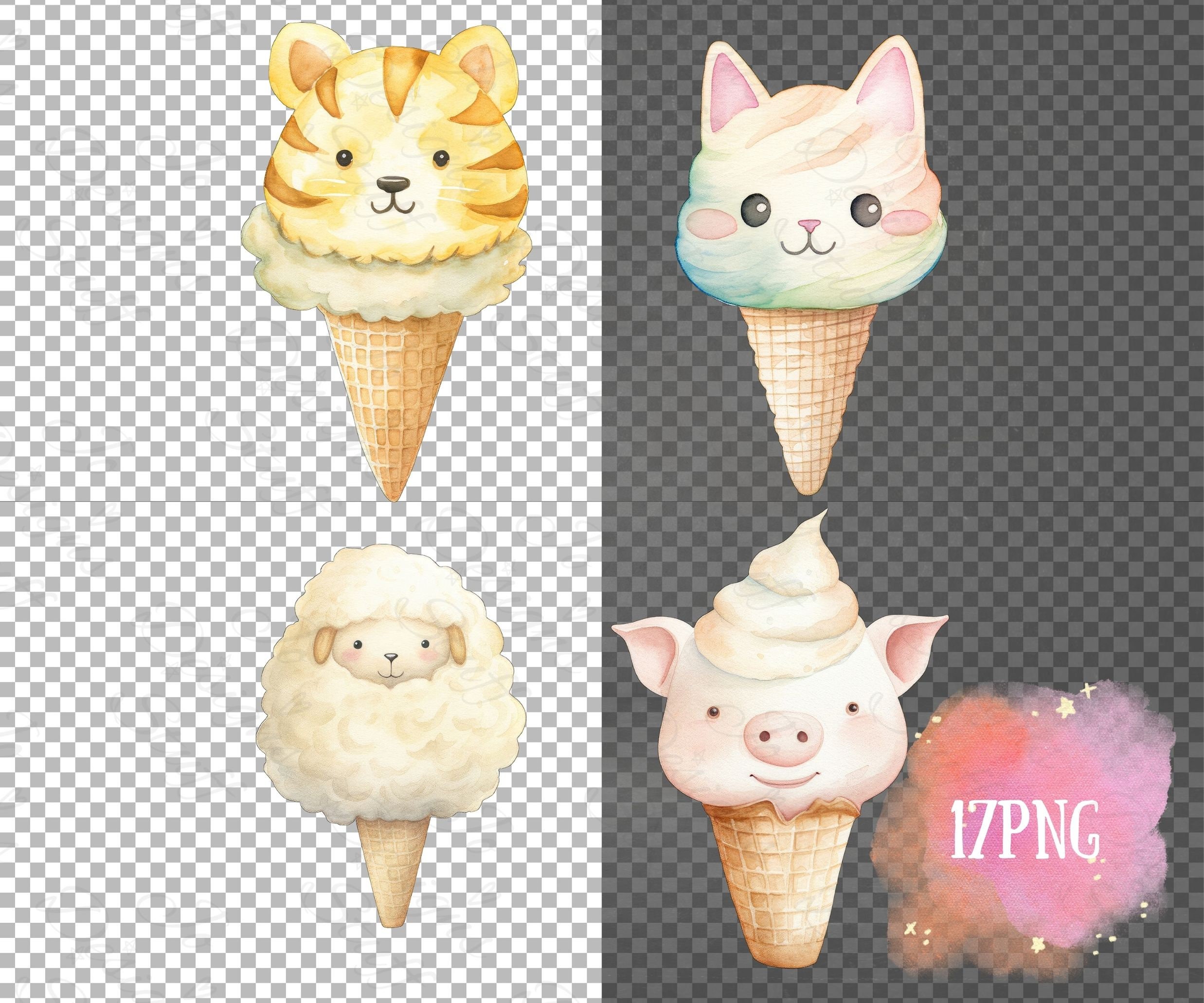 Watercolor Ice Cream Cone Clipart Pastel Colorschubby Funny - Etsy