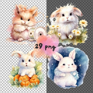 Watercolor Bunny Clipart Cute Baby Rabbit PNG Set for Nursery Decor ...