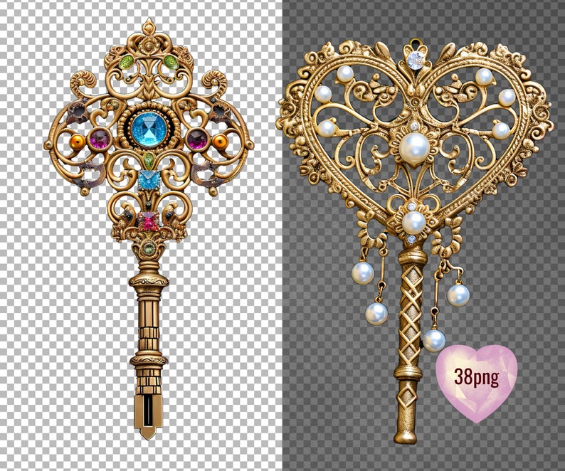 Metal Key Clipart, Vintage Victorian Engraved Metal Key With Gemstone ...