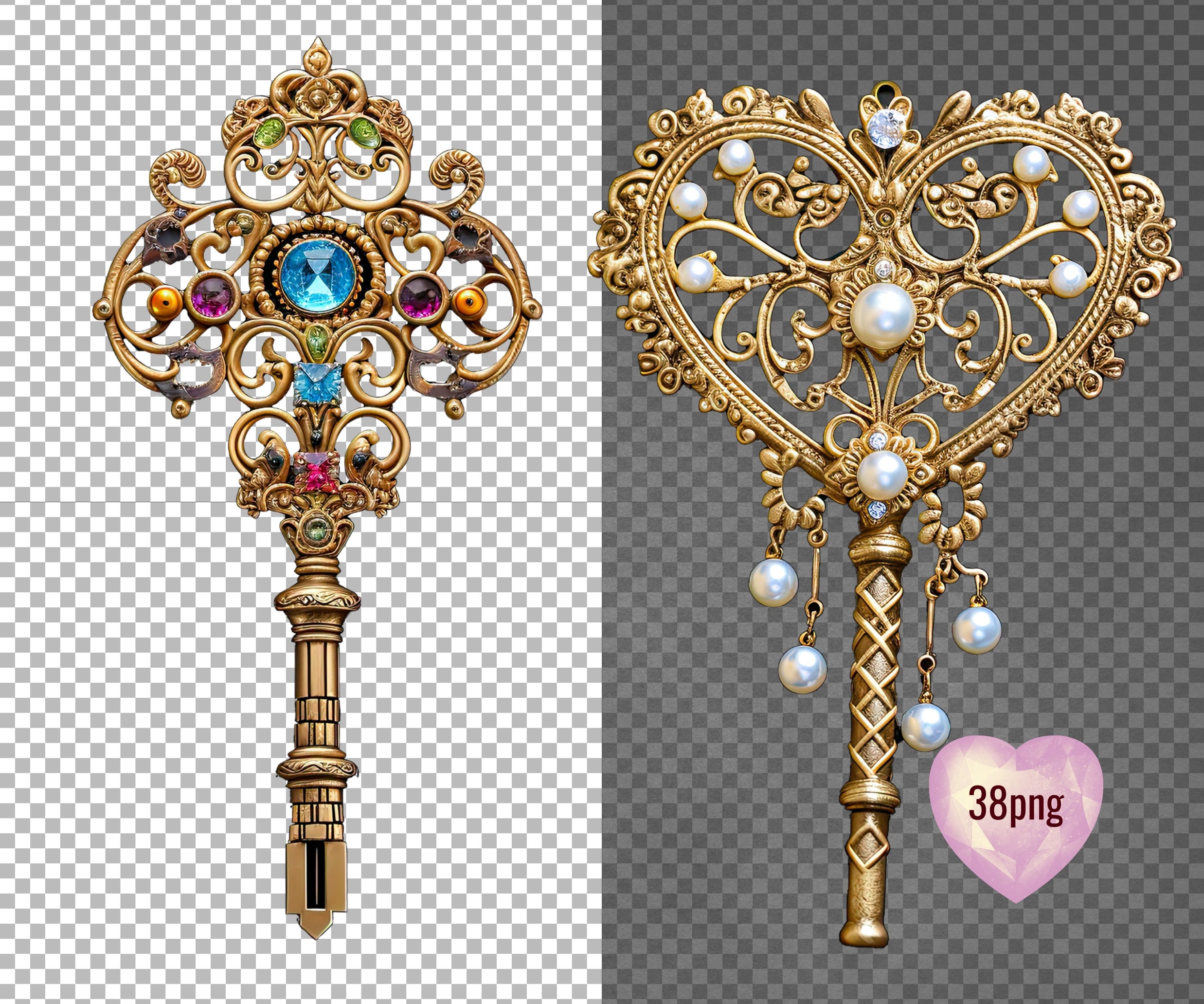 Metal Key Clipart, Vintage Victorian Engraved Metal Key With Gemstone ...