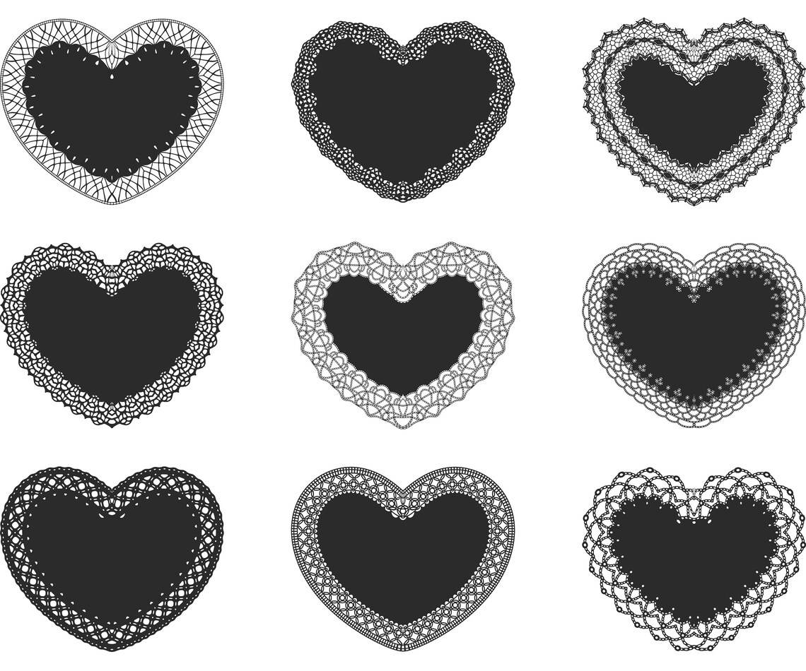 Floral Lace Heart Doily Svg-vol.2, Vintage Antique Decorative Heart ...