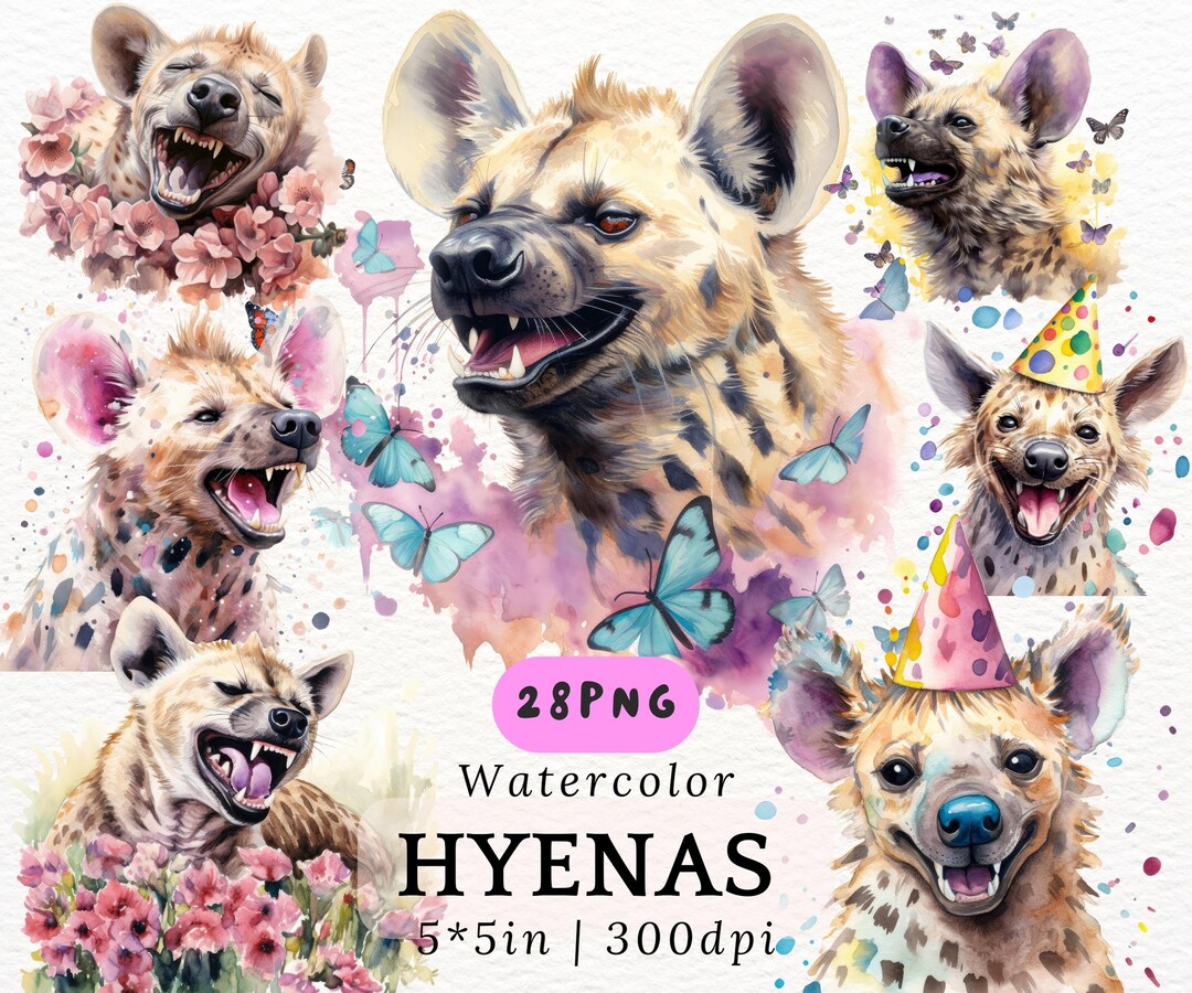 Watercolor Hyena Clipart Bundle, Wild Safari Animal PNG for Wildlife ...