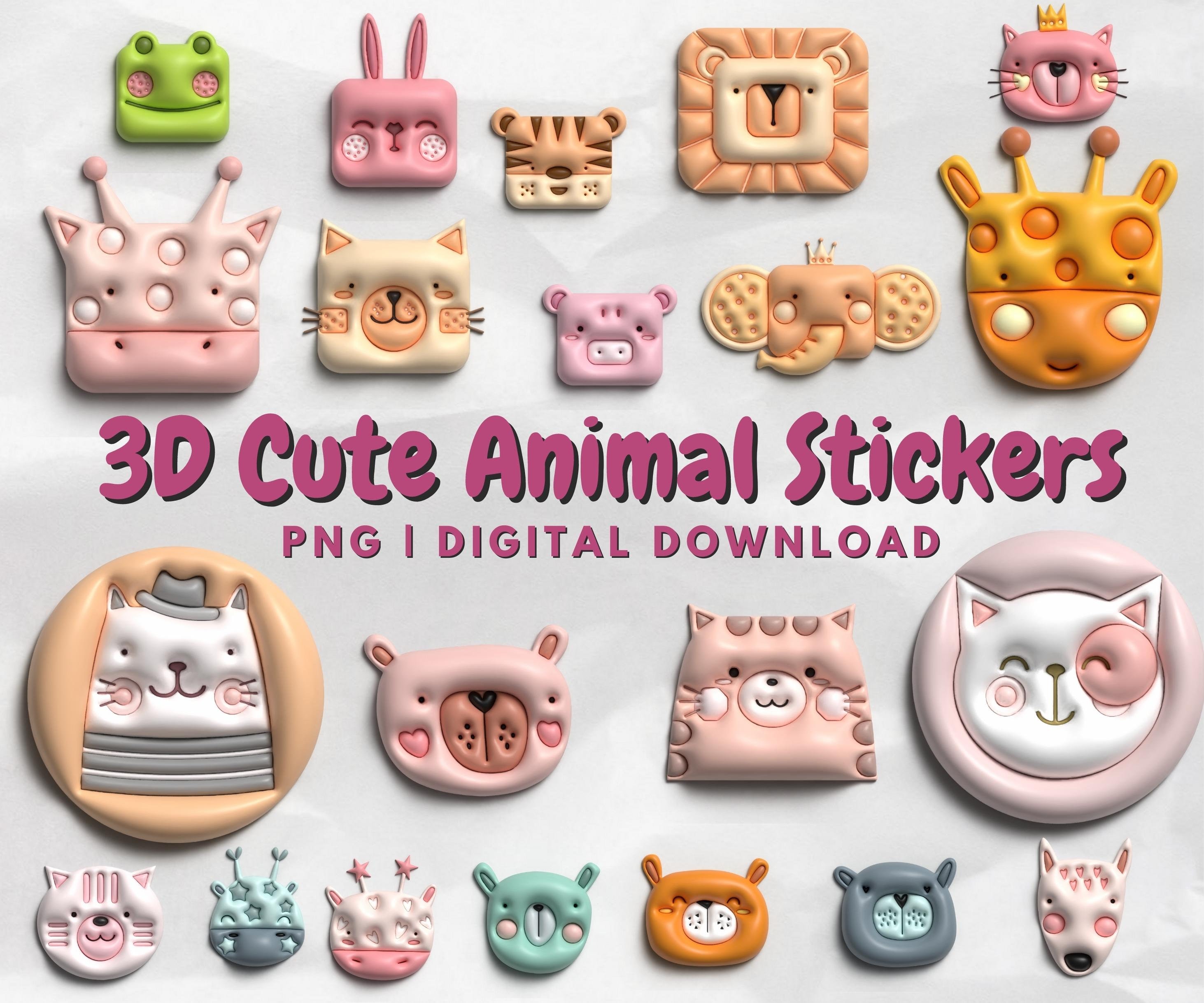 3D Animal Stickers for Digital Notebooks, 52 Colorful Realistic Cute ...