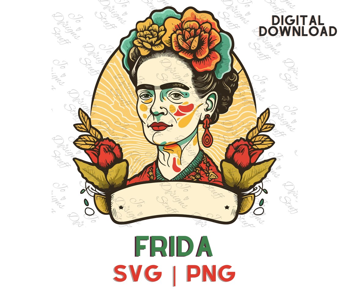 Frida Kahlo Svg, Vintage Frida Kahlo With Floral Clipart Vector ...