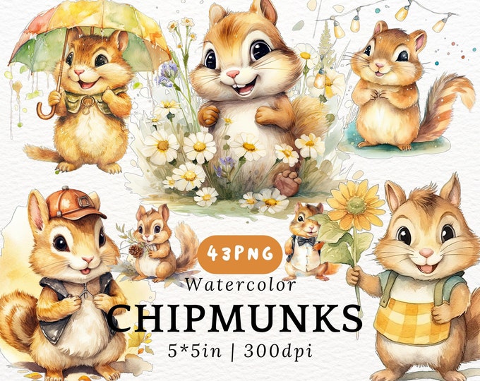 Chipmunks Clipart Cute Chipmunks PNG Animal Clipart Nursery Wall Art ...