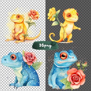 Watercolor Chameleon Clipart - Colorful Lizard Reptile PNG, Cute Floral ...