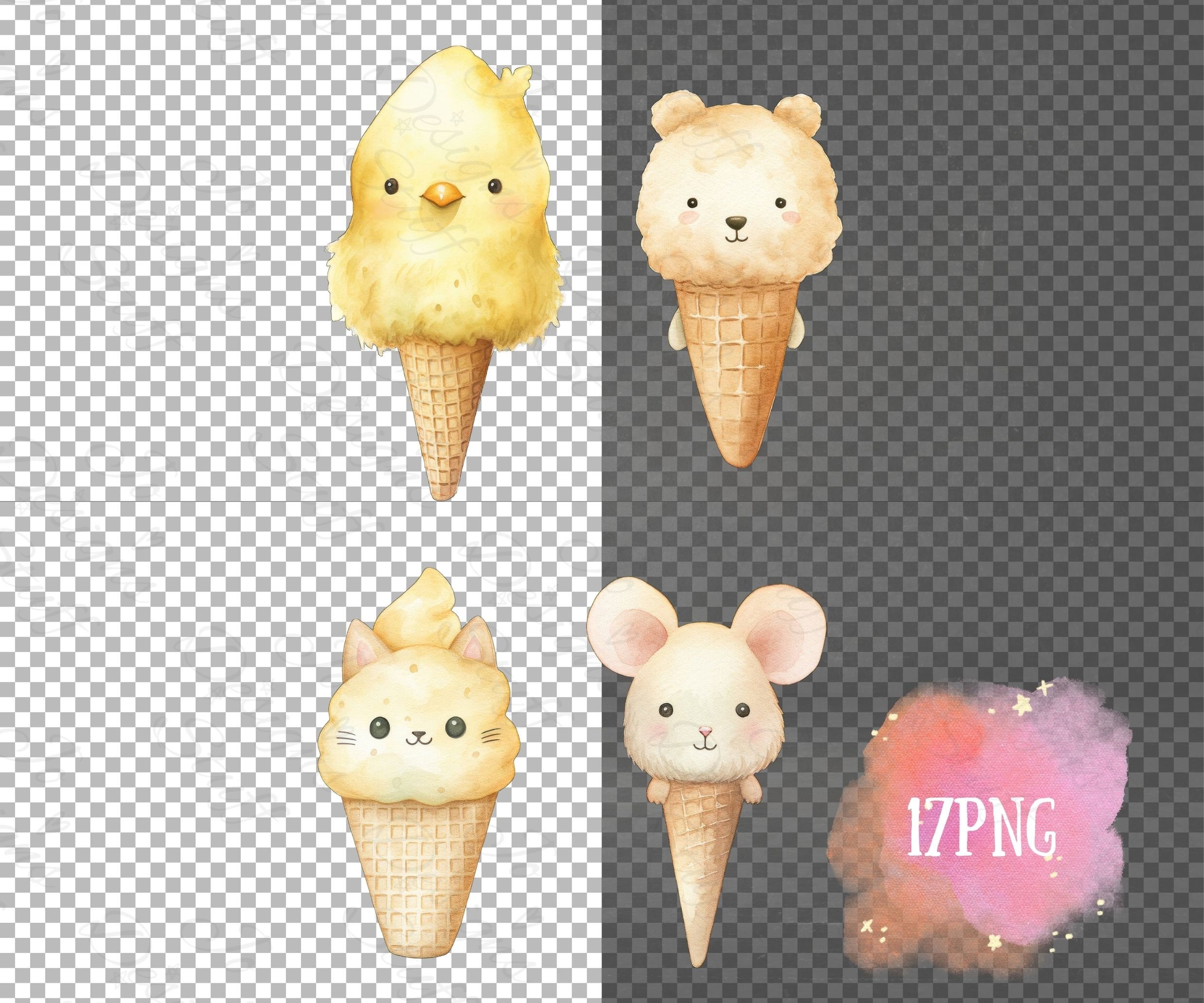 Watercolor Ice Cream Cone Clipart, Pastel Colors,chubby Funny Cartoon ...