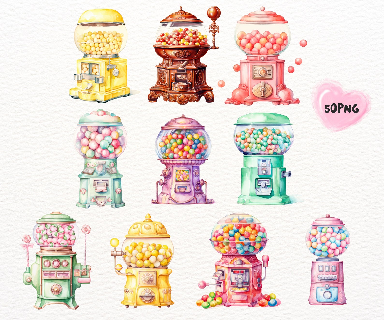 Candy Machine Clipart Bundle Vintage Watercolor Gumball Candy - Etsy
