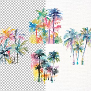 Colorful Watercolor Palm Tree Clipart, Tropical Summer PNG, Jungle ...