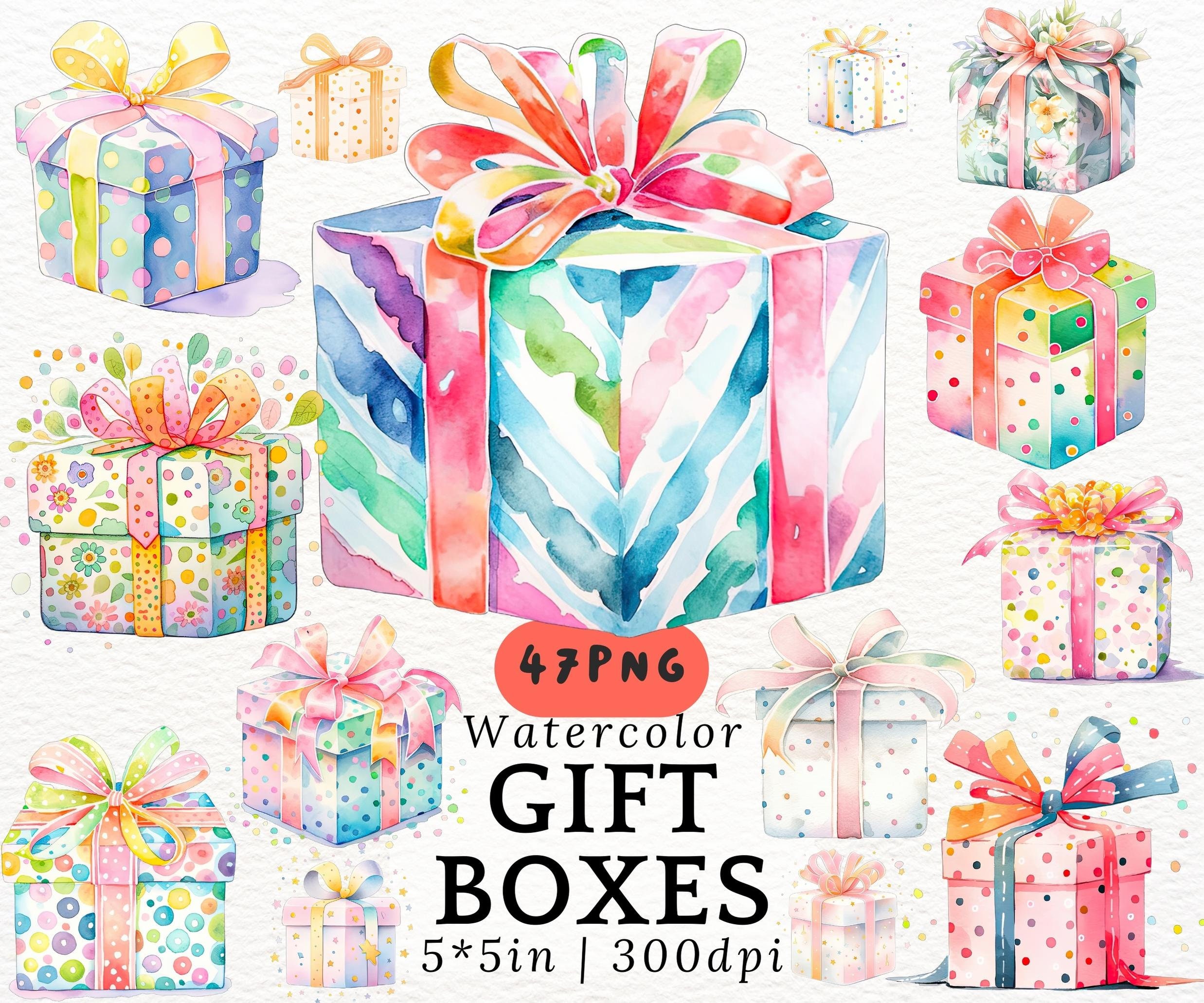 Watercolor Gift Boxes Clipart, Colorful Cartoon Gifts, Baby Shower ...