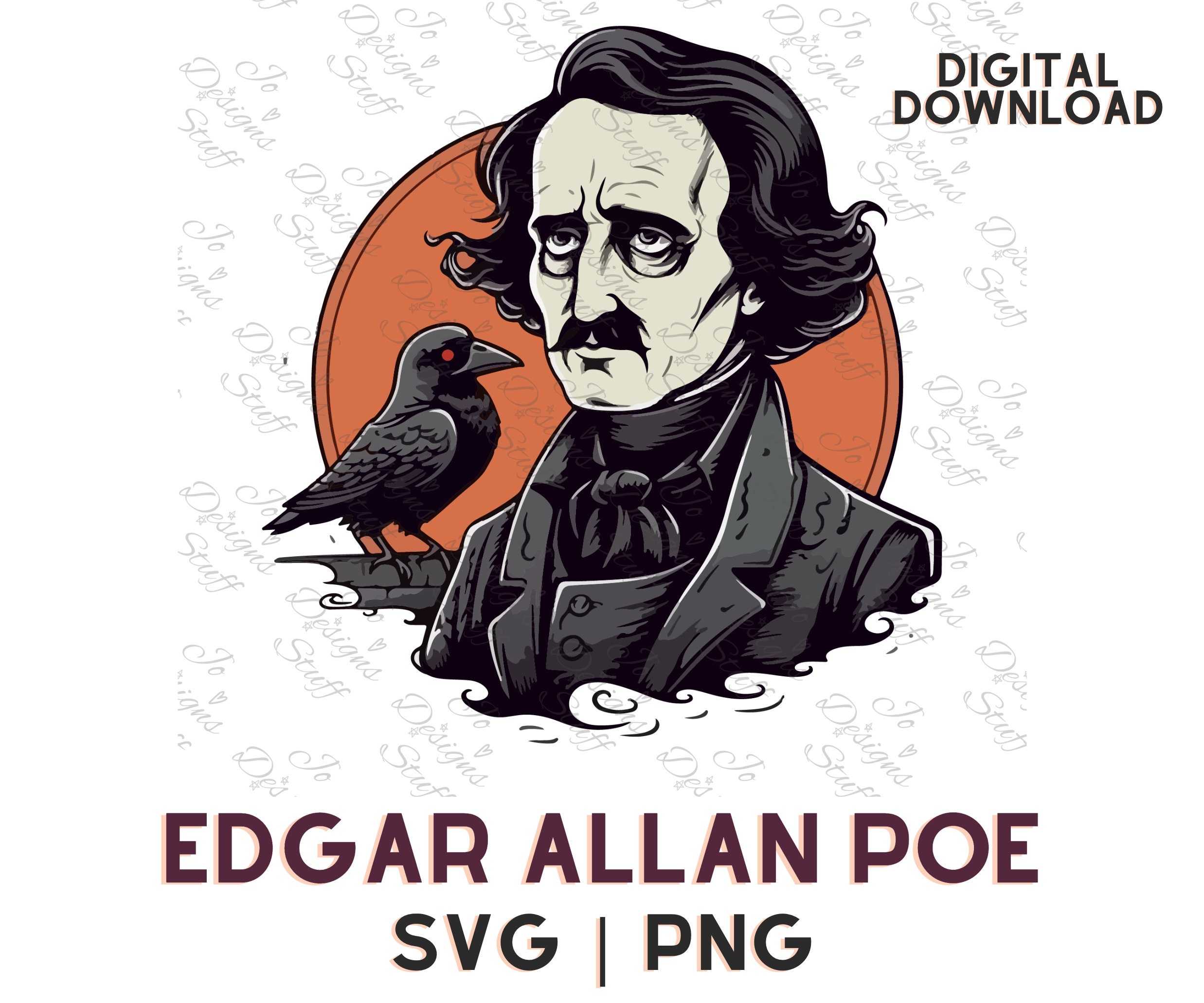 Edgar Allan Poe Svg, Cartoon Edgar Allan Poe Clipart Vector With Raven ...