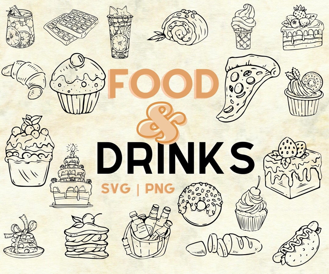 Food and Drinks SVG Vectors, Hand Drawn Food Svg Cut Files for Cricut ...