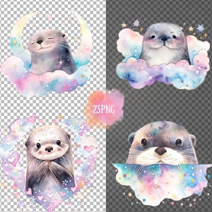 Chubby Otters Watercolor Clipart - Cute Kawaii Cartoon Sea Otters, Baby ...